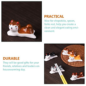 Operitacx 4Pcs Ceramic Cute Dog Chopsticks Rest Dinner Spoon Rest Stand Knife Fork Chopstick Holder Fork Spoon Racks Desktop Decor