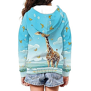 DISNIMO Giraffe Hoodies for Girls Size 8-10 Kids Zip Up Hoodie Sweatshirt Teen Girls Lightweight Fall Jacket Casual Long Sleeve Pullover Top