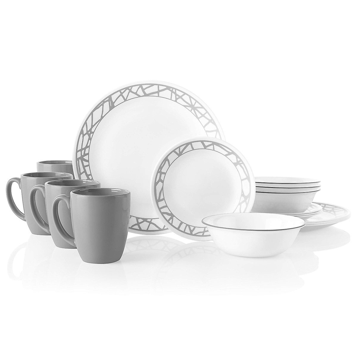 Corelle 3695 16-Piece Dinnerware Set Service for 4, Chip Resistant, Glass, Marble Lines, Vitrelle