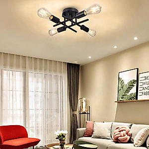 Semi Flush Mount Ceiling Light Fixture 4-Light, Modern Farmhouse Close to Ceiling Light Black, E26 Socket Chandelier Light Fixture Ceiling for Bedroom Kitchen hallway bathroom Living Room Dining Room