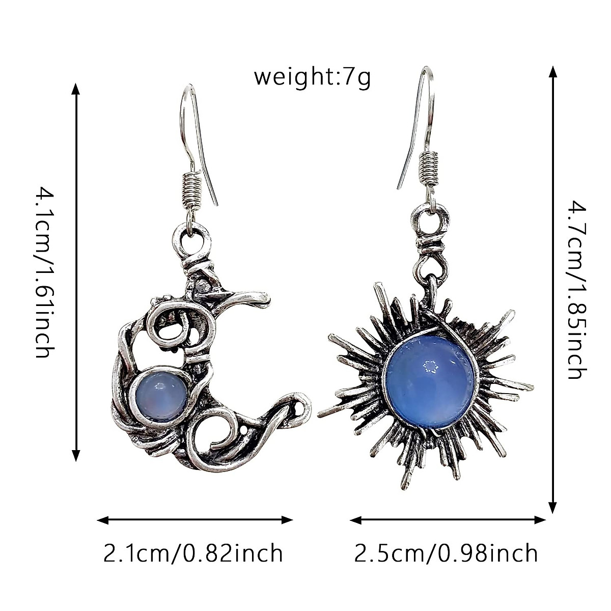 GBAHFY Opal Sun and Moon Dangle Earrings Asymmetry Moonstone Earrings for Women (Blue)
