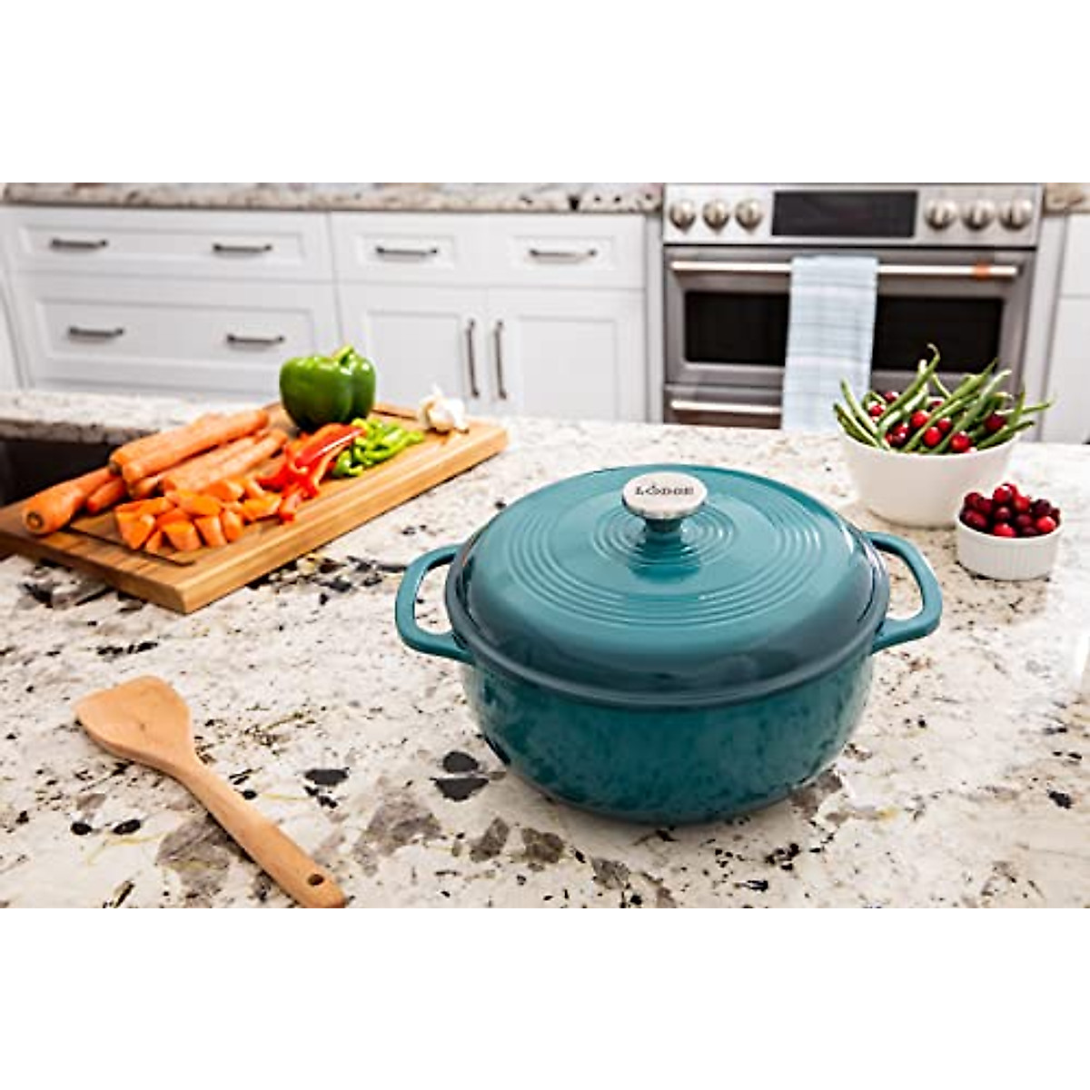 Lodge EC6D38 Enameled Cast Iron Dutch Oven, 6-Quart, Lagoon and Enameled Cast Iron & Ceramic Stoneware Care Kit