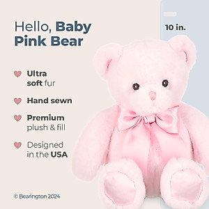 Bearington Baby Pink Teddy Bear Plush, 10 Inch Stuffed Animal for Girls