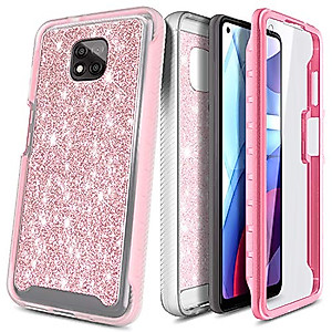 NZND Motorola Moto G Power 2021 Case with [Built-in Screen Protector], Full-Body Shockproof Protective Bumper Cover, Impact Resist Durable Phone Case (Glitter Rose Gold)