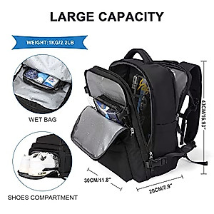 Large Travel Backpack Women, Carry On Backpack,Hiking Backpack Waterproof Outdoor Sports Rucksack Casual Daypack Fit 14 Inch Laptop with USB Charging Port Shoes Compartment, Black