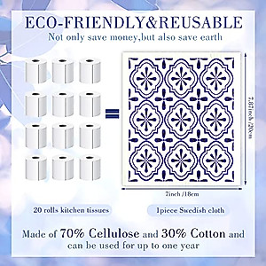 6 Pcs Swedish Kitchen Dish Cloths Kitchen Towels Reusable Sponge Cleaning Cloths Wipes Absorbent Dish Cloth Quick Drying Washable Decorative Tea Towels No Odor Bar Hand Towel (Blue Plaid)