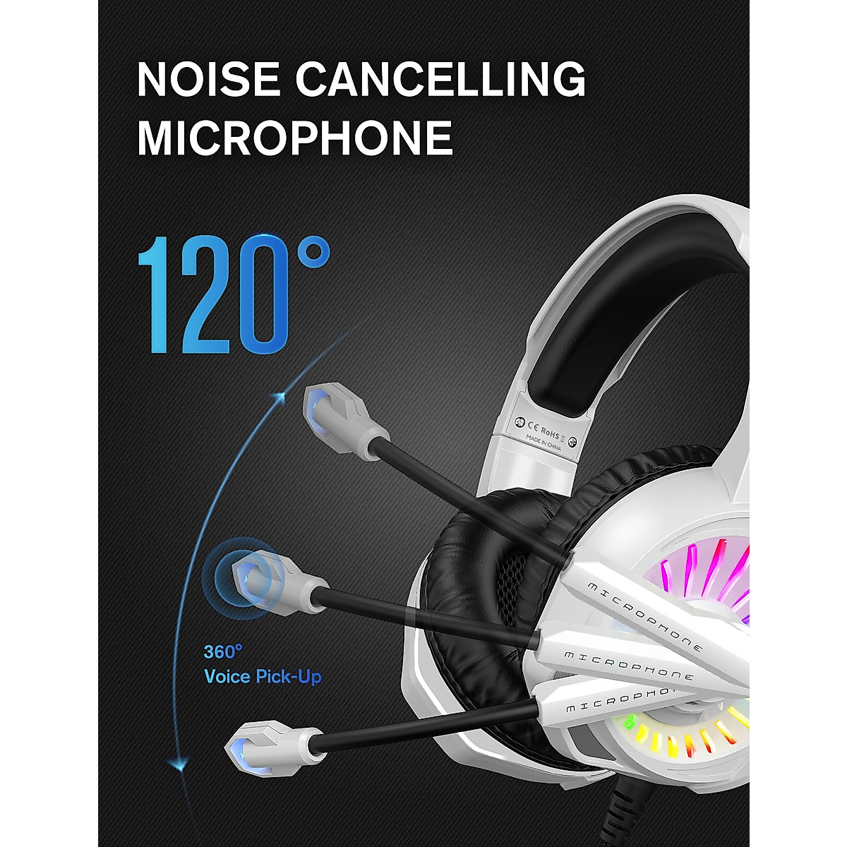 ZIUMIER Z20 White Gaming Headset for PC PS4 PS5 Xbox One Xbox Series S/X, Wired Over-Ear Headphone with Noise Canceling Microphone, RGB LED Light, Bass Surround Sound