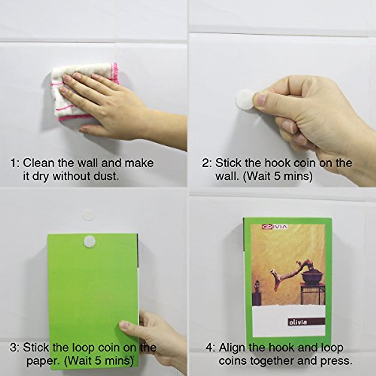 Hompie 1200pcs (600 Pair Sets) 15mm Diameter Sticky Back Hook Coins, Self Adhesive Dots Loop Tapes for DIY Crafts Office Classroom (White)