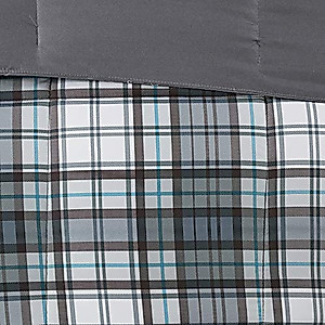 Madison Park Essentials Parkston Plaid Comforter, Matching Sham, 3M Scotchguard Stain Release Cover, Hypoallergenic All Season Bedding-Set, Twin/TwinXL, Grey, 2 Piece