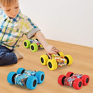 4 PCS Multicolor Double Sided Friction Powered Car Dumper Truck Rotate 360 Degrees Rotation Inertia Push and Go Cars Party Toys for 5 6 7 8 Year Old Boys Girls Kid Toddlers