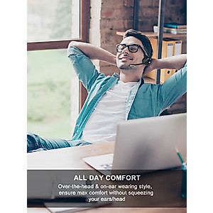 Trucker Bluetooth Headset with Microphone, Noise Cancelling Wireless Headsets with Mic, 13Hrs Talk Time, Mute Function, Handsfree Single-Sided Headset for Cell Phone, Call Center, Truck Driver, Office