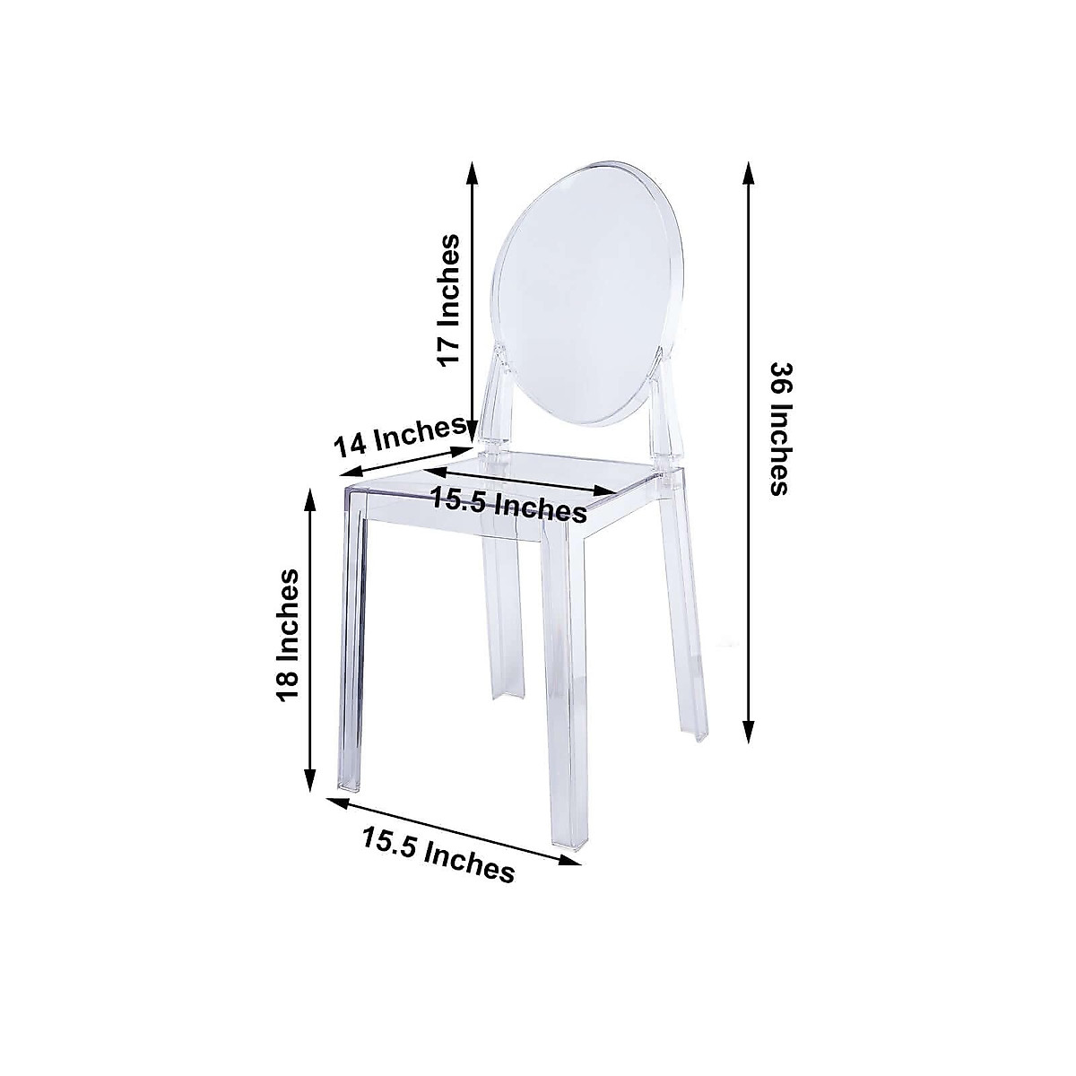 Efavormart Pack of 1 | Clear Transparent Banquet Ghost Chair Armless Stacking Accent Chair with Oval Back Acrylic, Invisible Plastic Construction, Unique Style
