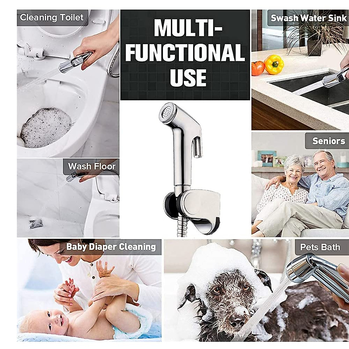 Ruimou Hand Held Bidet Shower Set,Bathroom Bidet Sprayer for Toilet,Handheld Toilet Bidet Shower Sprayer Stainless Steel Hose,Combo in Washroom