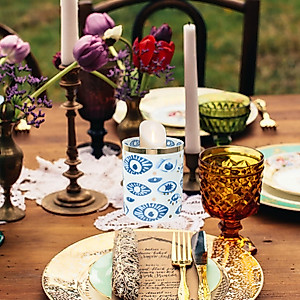 VOSAREA Aromatherapy Candle Jar with Lid Evil Eye Pattern Design Ceramic Makecup Cotton Swab Holder Decorative Candle Holder Bottle for Fireplace Kitchen Dining Decor