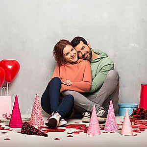 Kigley 6 Pcs Pink Valentine Day Tree Cone Decor 3 Various Size Tabletop Cone Valentine Trees Table Decorations Christmas Indoor Tiered Tray Home Decor Centerpieces(Pink,Wood)