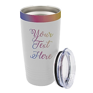 Customized Personalized Stainless Steel Travel Tumbler with Lid - Engraved Double-Wall Vacuum Insulated for Him, Her Your Custom Text (White with Prism, 20 oz)