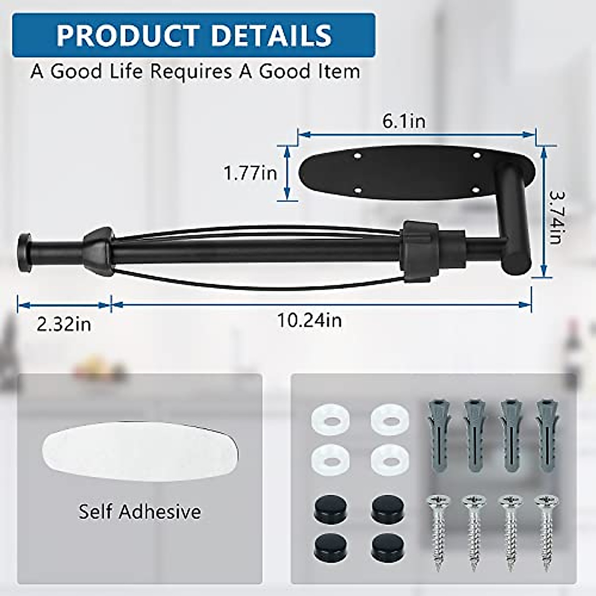 Paper Towel Holder,Under Cabinet Paper Towel Holder for Kitchen with Damping Effect,Single Hand Operable Adhesive or Drilled Wall Mount Black Hanging Paper Towel Roll Rack Holder for Bathroom