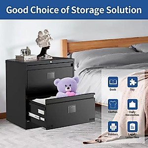 TOPKEY 2 Drawer Lateral File Cabinet with Lock, Metal Filing Storage Vertical Cabinets for Home Office Hanging Letter/Legal/F4/A4, Lockable Metal Horizontal File Cabinet with Card Slot(Black)