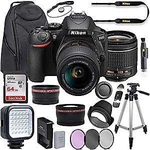 Nikon D5600 DSLR Camera Video Kit with AF-P 18-55mm VR Lens + LED Light + Deluxe Backpack + 64GB Memory + Professional Photo Accessories (19 Items) (Renewed)