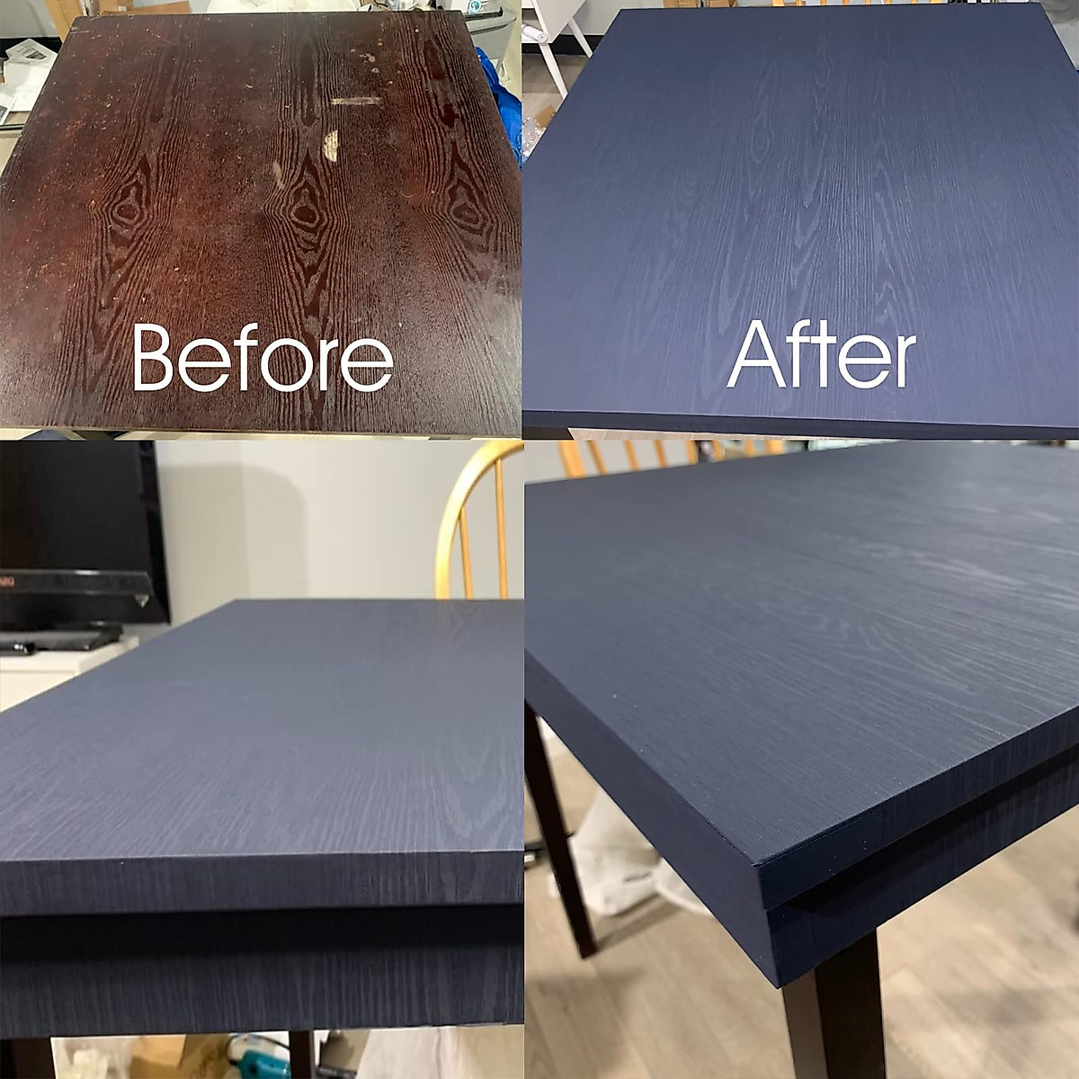 Skyblur Wood Navy Blue Contact Paper for Countertops Peel and Stick Wallpaper Deep Blue 24"x118" Realistic Wood Vinyl Removable Wall Paper Textured Navy Blue Contact Paper for Cabinets Kitchen Walls