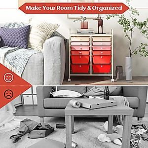 SILKYDRY 12 Drawer Rolling Storage Cart, Art Cart Organizer on Wheels, Mobile Utility Cart with Drawers, Multipurpose Craft Drawers for Home Office School Classroom (Mixed Pink)