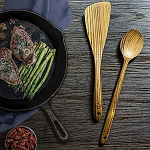 FAAY 12.5 Inch Wood Utensil Set (2 PCS), Teak Wooden Spatula & Spoon, 100% Natural from High Moist Resistance Teak Wood, Healthy Wooden Spoon Spatula for Non Stick Cookware
