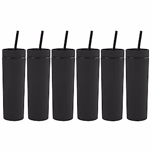 momocici Skinny Tumblers Bulk.16oz Matte Pastel Colored Skinny Tumblers with Lids and Straws.Double Walled Plastic Acrylic Smoothie Tea Iced Coffee Tumbler Cups.Slim Black Tumbler Set.(Black)