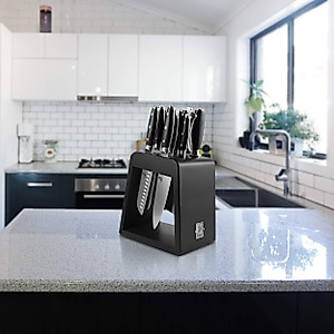 TUO Kitchen Knife Set - 10 Pieces Knife Set with Wooden Block - Premium Forged German Stainless Steel, Ergonomic Pakkawood Handle - Black Hawk Series with Gift Box