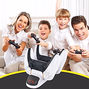 Controller Charging Station, SEVENKA Charger Dock, Fast Charging Stand with USB Type C Converter Compatible with PlayStation 5/PS5 Dualsense Controller, Dual USB C Fast Charging for Dual Controller