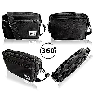 RMMOORORO Water Resistant Messenger Bag With Detachable Strap Crossbody Sling Purse Multi Pockets for hiking travel sports Black