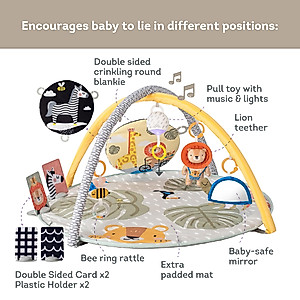 Taf Toys Savannah 360° Activity Gym with Music & Light & 20 Playful Activities, Thickly Padded with Soft Mat and a Unique “Crinkle Toy” for a Variety of Body Positioning for Newborn and Up