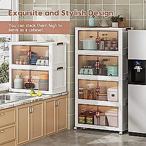 Storage Bins with Lids,Stackable Cabinet Organizer with Caster Wheels,Collapsible Toy Storage with Double Door,12Gal Foldable Plastic folding storage boxes set 3 for Home