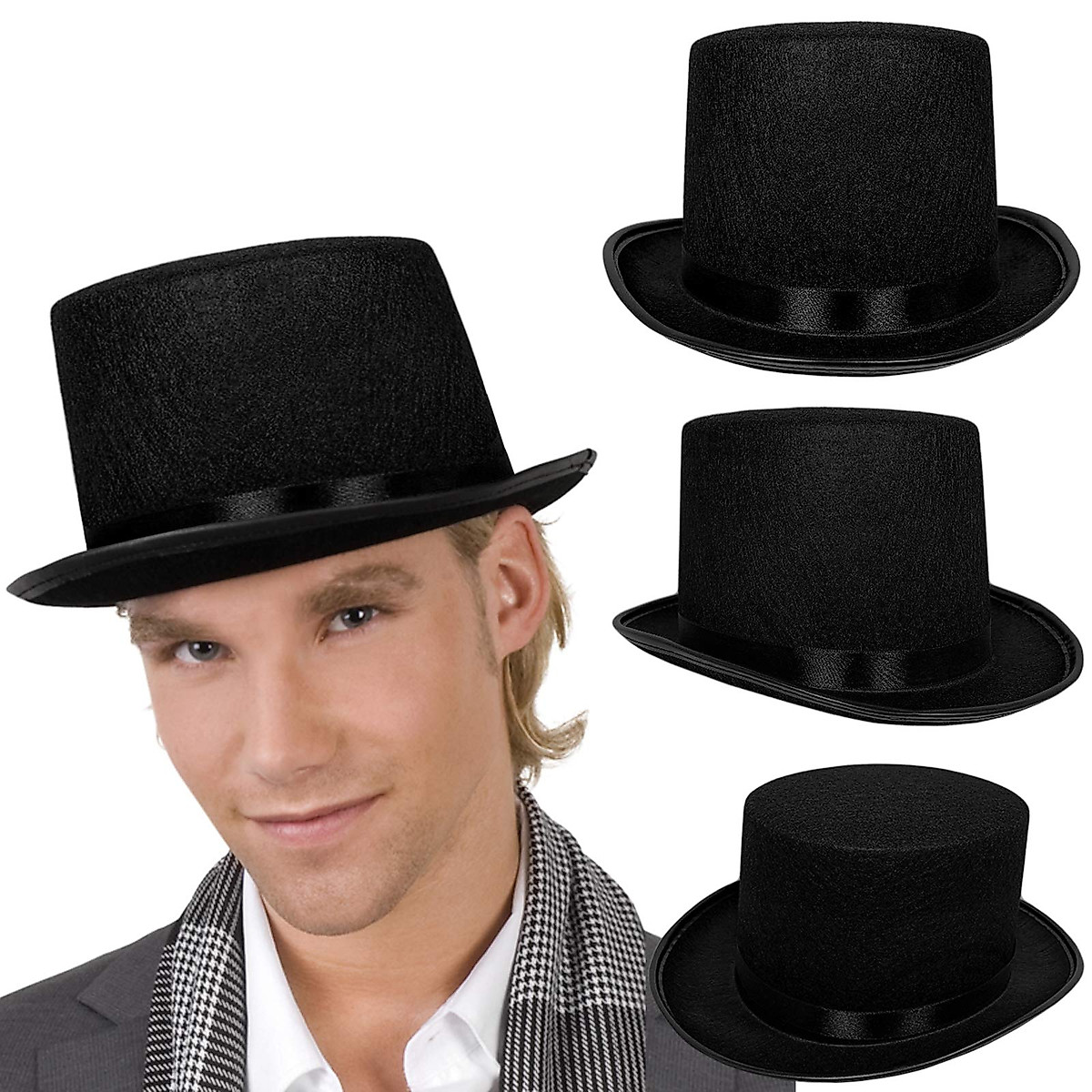 AnapoliZ Top Hat Black Felt | One Size Magician Hat Costume | DIY Steampunk | Ultra Ringmaster Circus Hats | Dress Up Party Accessory