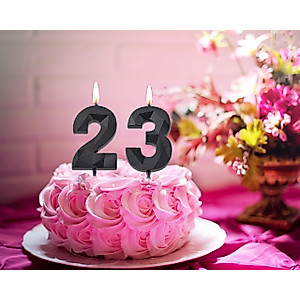 2 inch Black 23 Birthday Candles, 3D Diamond Number 23rd Cake Topper for Boys Girls Birthday Party Decorations Theme Party