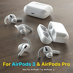 CharJenPro Patented Ear Hooks for AirPods Pro and AirPods 3 (3rd Generation). Stays in Ears, Ultra Comfortable, Covers Never Falls Off. (White & Translucent)