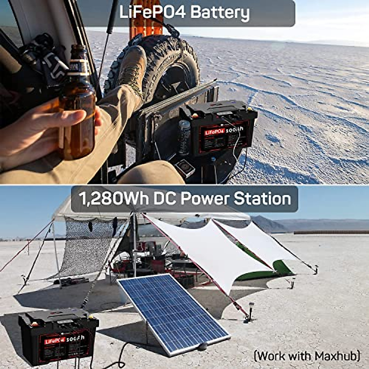 DR.PREPARE 12V 100Ah LiFePO4 Battery with Hub, 1280Wh Portable Power Station Solar Powered Battery, Battery Backup Power Supply for Home, CPAP, Outdoor RV, Off Grid Applications, POWERMAX