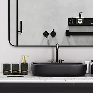 Resin Bathroom Accessories Set Including 1 Cups, 1 Toothbrush Holders, 1 Soap Dishes and 1 Soap Dispenser, Decor Bathroom Countertop, Vanity Organize, New Home Gift, Black
