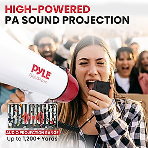 Pyle Megaphone Speaker PA Bullhorn Built-in Siren - Adjustable Volume Control & 800 Yard Range - for Football, Soccer, Baseball, Hockey & Basketball Cheerleading Fans & Coaches or for Safety Drills