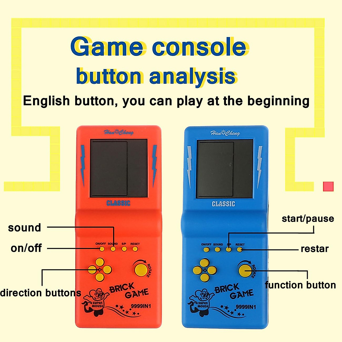 JIDAFANG-US 2 Pcs Brick Game Console Large Screen Handheld Games Electronic Games Build in 23 Classic Game for Kids Adults(Random Color)