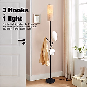 Floor Lamps with Coat Rack, Standing Lamp with Hanger Simple Design,Modern Floor Lamp with Shade Pedal Switch and Remote Control Smart LED RGB Bulb Included for offic;Bedroom;Living Room.