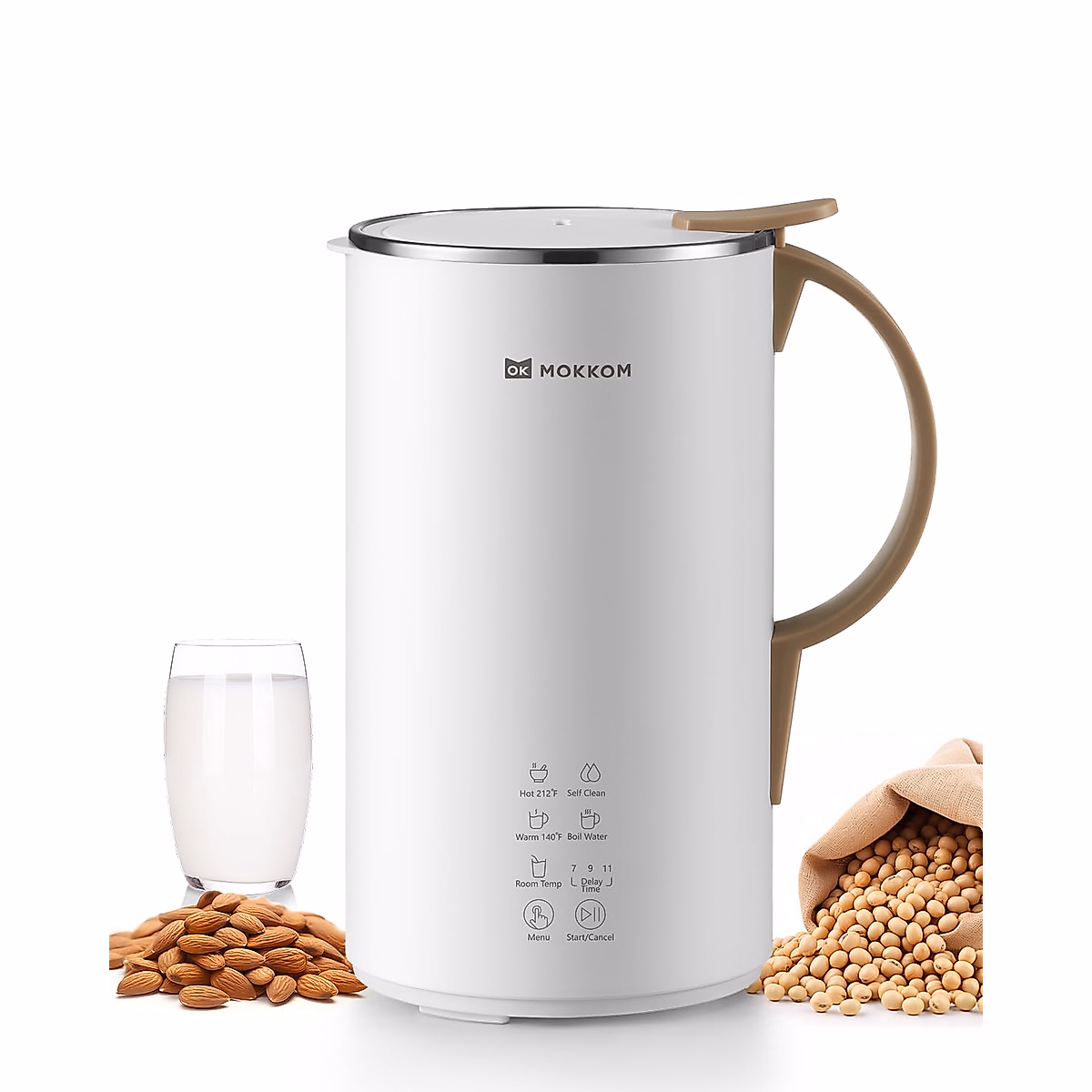 MOKKOM Nut Milk Maker, Automatic Almond Milk Machine for Homemade Plant-Based Milk, Oats, Soy, Dairy Free Beverages, 20 oz Soy Milk Maker with Delay Start/Keep Warm/Self-Clean/Boiling, Pearl White