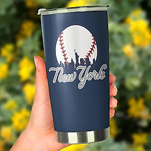 TEERABBIT Legends New York Baseball City Skyline Tumbler - Coffee Mug Insulated Tumbler With Lid - Mother's Day, Father's Day, Birthday, Christmas Gifts For Fans - 20 Oz| Stainless Steel