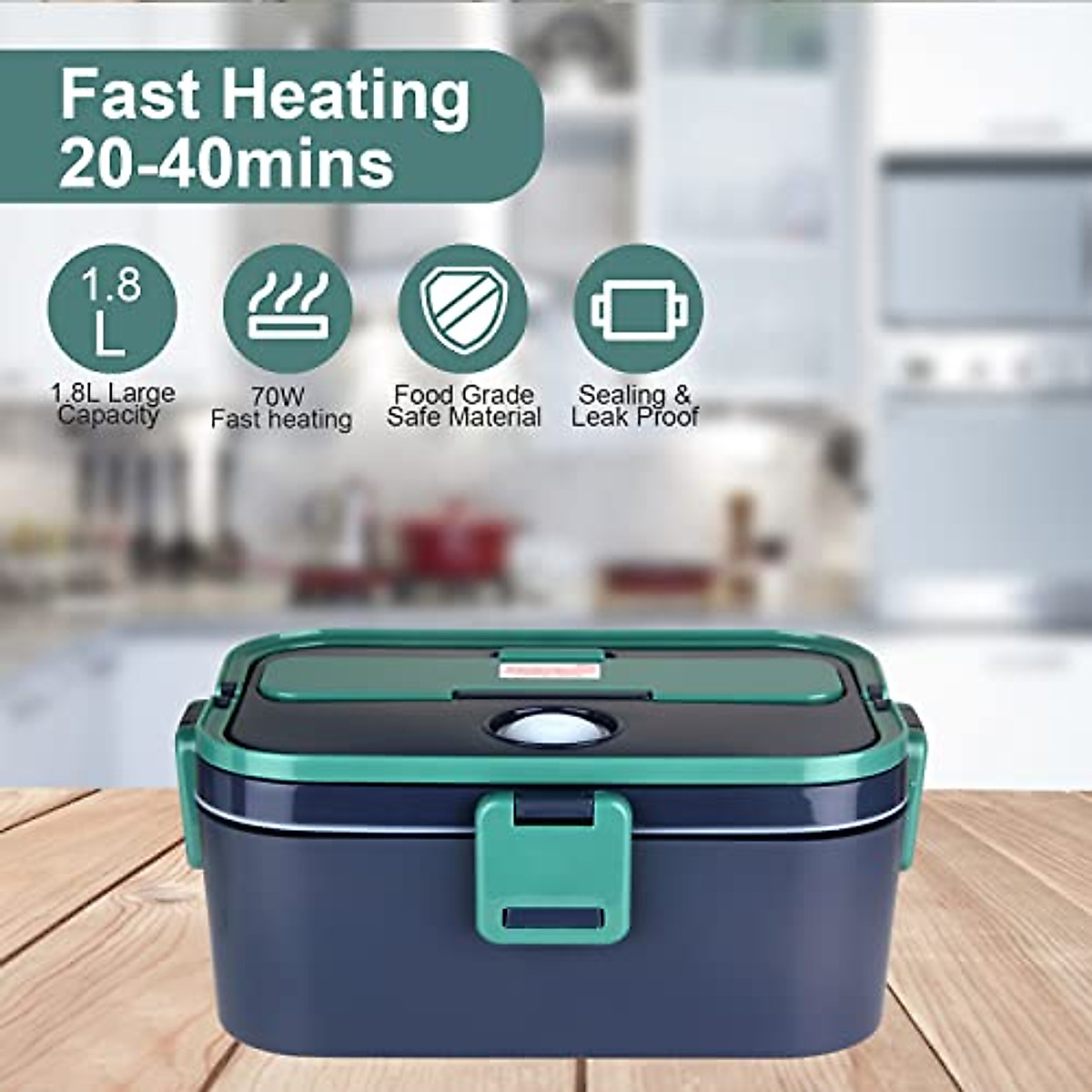 Liangding Electric Lunch Box Food Heater, Upgrade 70W 1.8L Faster Food Warmer 12V 24V 110V Portable Heated Lunch Boxes for Car/Truck/Home Self Heating Box with Carry Bag and Fork & Spoon