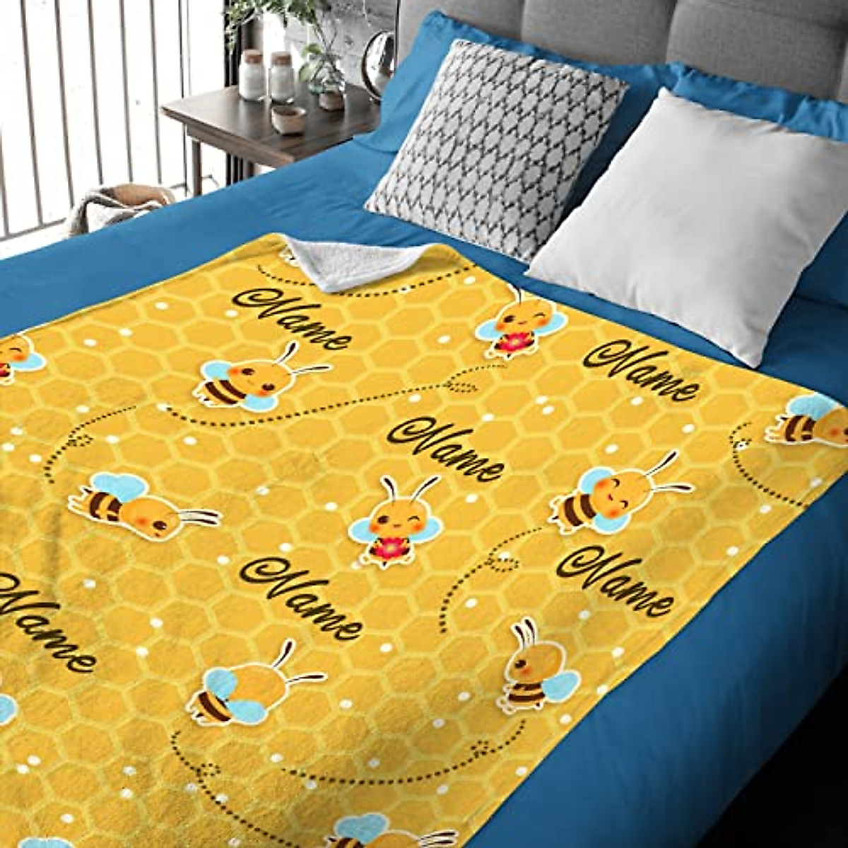Custom Cute Bee Blankets Super Soft for Bed Couch Sofa Fuzzy Warm Cozy Lightweight Throw for Friend Adults Women Men 80 in x 60 in Large for Adult