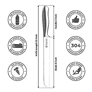 Serrated Bread Knife 8 Inch, Stainless Steel Blade Bread Slicing Knife with Ergonomic Handle, Sharp Knife Bread Cutter for Homemade Crusty and Soft Bread, Bagels, Cake