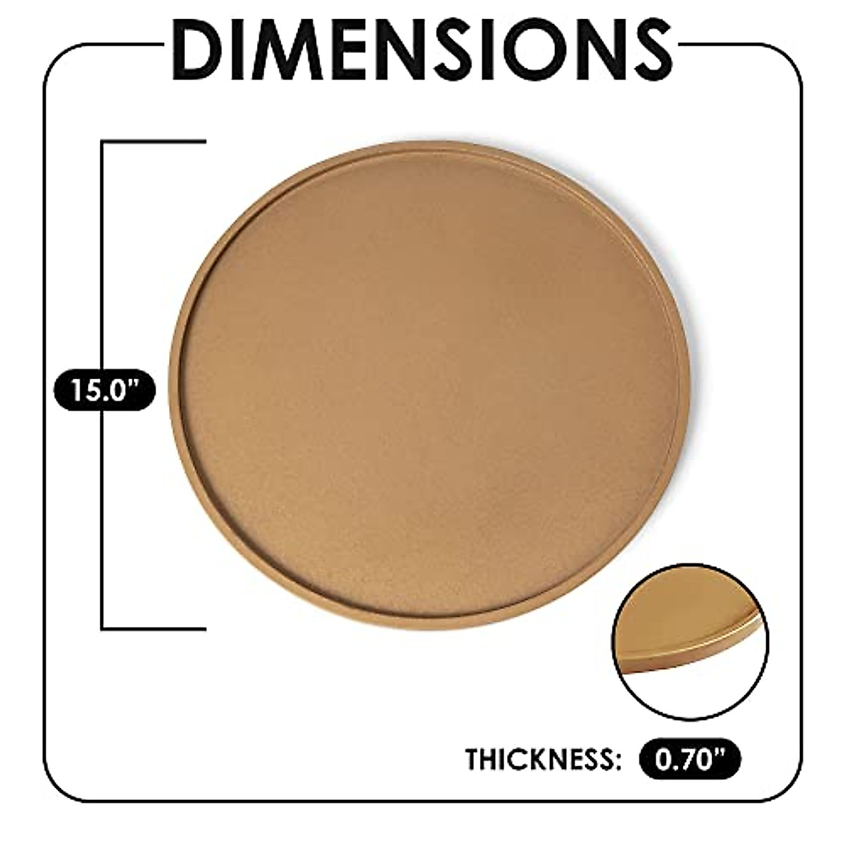 Round Gold Serving Tray | 15 Inches Large Decorative Wood Trays with Rimmed Edge for Coffee Table, Kitchen Counter, Ottoman Tray for Farmhouse Decor, Dining and Living Room (15''L x 15''W x 0.75''H)