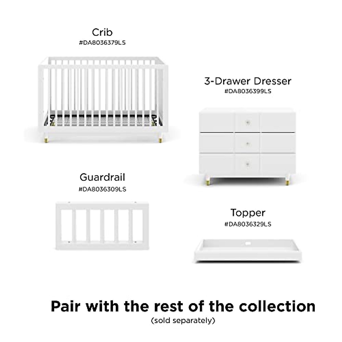 Little Seeds Aviary 3-Drawer Dresser with Gold Hardware, White