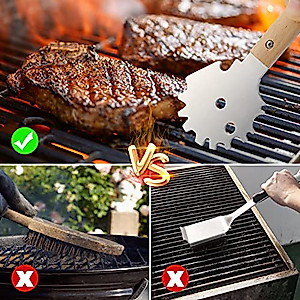 BBQ Grill Scraper Gifts for Men, Wooden Handle Grate Cleaning Tool, Safe Barbecue Grill Scraper Bristle Free, BBQ Gifts for Dad Husband Boyfriend, Stocking Stuffers for Men