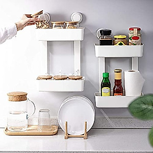 LEVERLOC Shower Caddy Suction Cup Double Layer Shower Shelf One Second Installation Removable Powerful Suction Cup Bathroom Organizer Max Hold 22lbs Waterproof Shower Storage Plastic- White