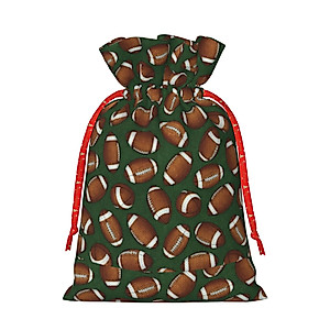 WURTON Gift Bag With Drawstring, Football Green Canvas Gift Bags, Present Wrap Bags For Christmas, 6.9 X 4.7 In